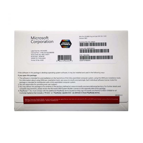 Windows 10 Pro 64 Bit ENG OEM (FQC-08929) - Great Ocean